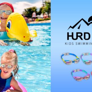 Hurdilen Kids Swim Goggles, Swimming Goggles for Kids Children, Anti-Fog Anti-UV Youth Swim Glasses with Nose Clip, Earplugs for Age 3-15