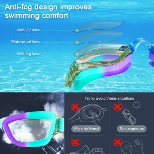 Hurdilen Kids Swim Goggles, Swimming Goggles for Kids Children, Anti-Fog Anti-UV Youth Swim Glasses with Nose Clip, Earplugs for Age 3-15