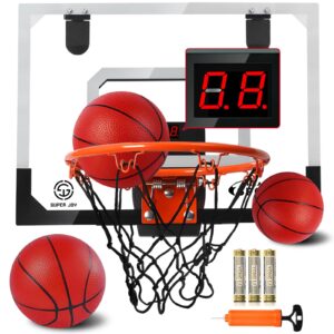 super joy mini indoor basketball hoop over the door basketball hoop with audio scoreboard and batteries | door room basketball hoop office basketball hoop bedroom basketball hoop for kids & adults