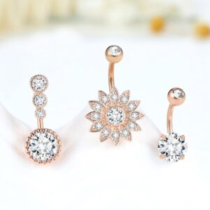 Tomovely 14G Belly Button Ring Cute Belly Button Rings Surgical Stainless Steel Belly Rings for Women Navel Rings Piercing Jewelry Belly Button Piercing Jewelry Rose gold