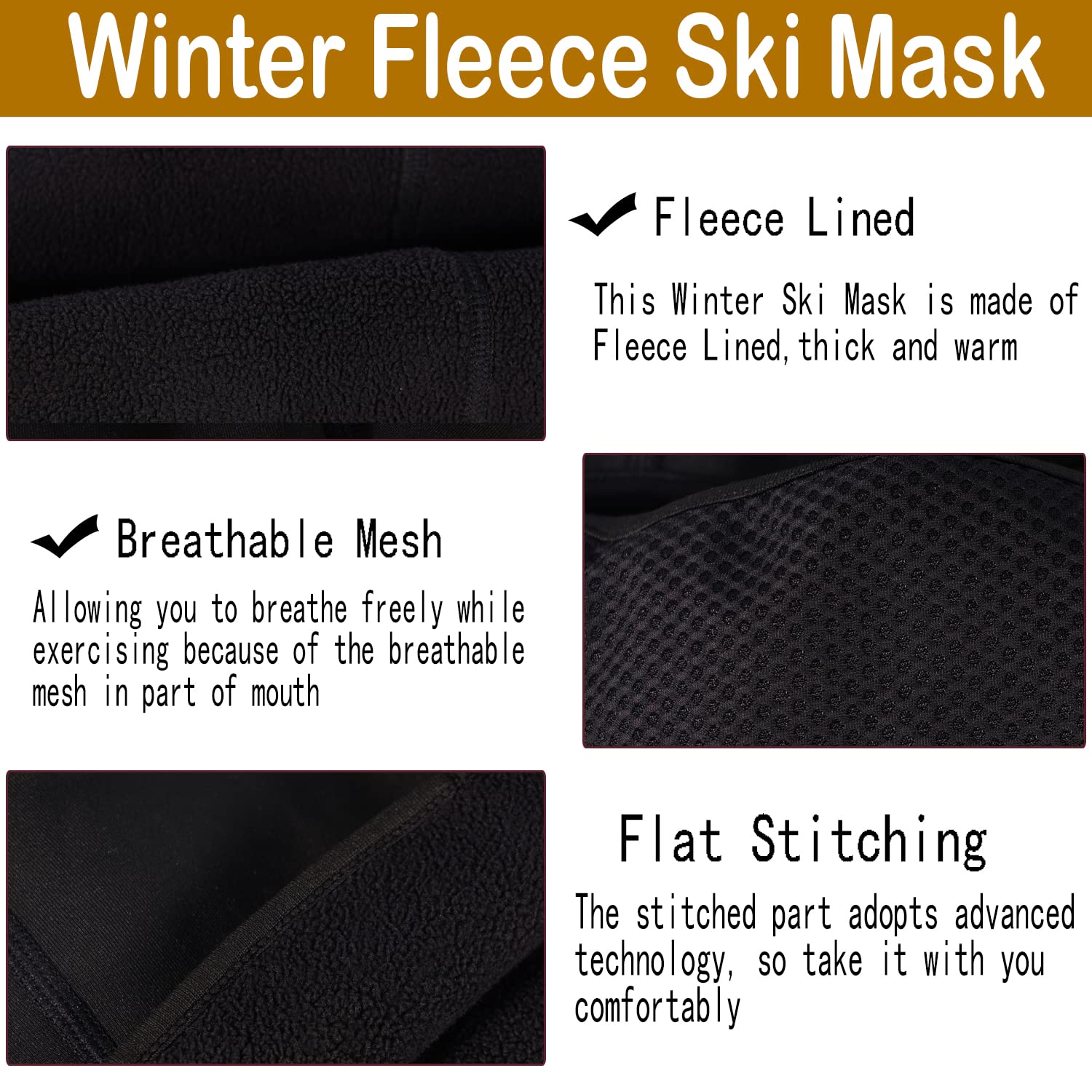 QXQIANXIYE Balaclava Ski Mask Thermal Elastic Breathable Winter Face Mask for Cold Weather Perfect for Skiing Snowboarding Motorcycling Ice Fishing Men Black