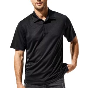 haimont mens short sleeve polos-quick dry moisture wick performance golf shirts, black, l