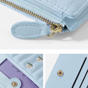 MEISEE Small Wallet for Girls Women Tri-folded Wallet Cash Pocket Card Holder Coin Purse with ID Window elegant youthful and cute- -flowers-blue