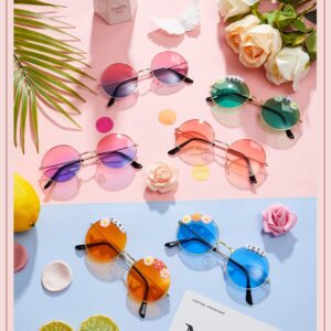 8 Pairs DIY Adult Round Sunglasses Hippie Circle Sunglasses with 200 Letter Beads 50 Daisy Beads and Glue for Women Men (Cute Color)