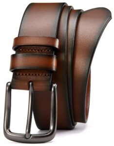 yoetey full grain leather belts for men - black belt men 1.5" width for jeans - thick & durable with extra loop