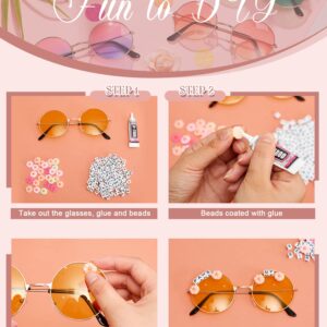 8 Pairs DIY Adult Round Sunglasses Hippie Circle Sunglasses with 200 Letter Beads 50 Daisy Beads and Glue for Women Men (Cute Color)