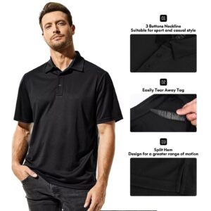 Haimont Mens Short Sleeve Polos-Quick Dry Moisture Wick Performance Golf Shirts, Black, L