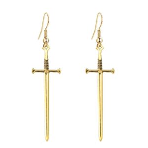 gothic vintage silver sword cross dangle hook earrings retro punk knife earrings jewelry for women(antique gold)