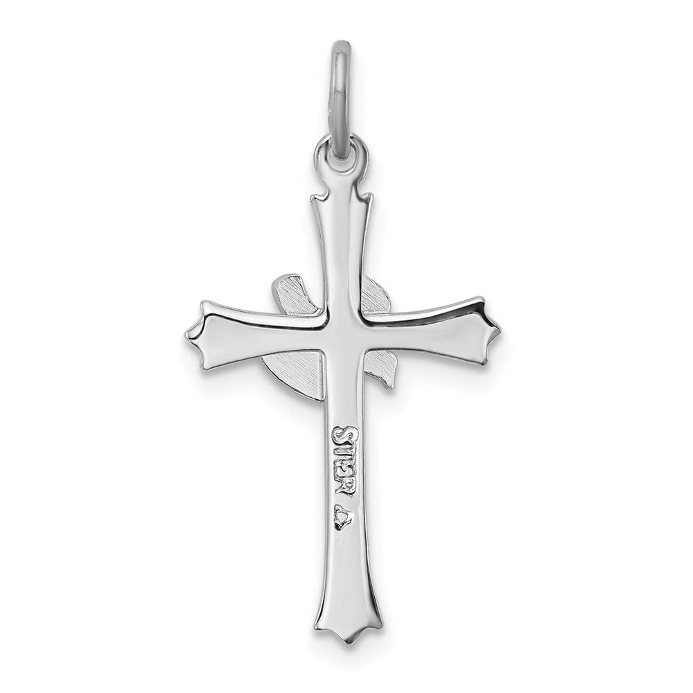 Auriga Fine Jewelry 925 Sterling Silver Rhodium-Plated Holy Spirit Cross Dove Pendant (L- 23 mm, W- 14 mm) Gift for Women