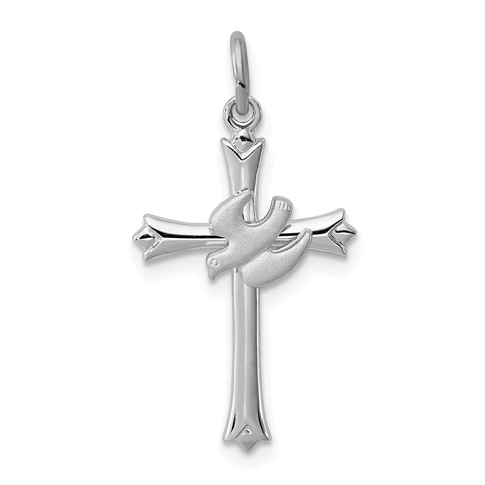 Auriga Fine Jewelry 925 Sterling Silver Rhodium-Plated Holy Spirit Cross Dove Pendant (L- 23 mm, W- 14 mm) Gift for Women