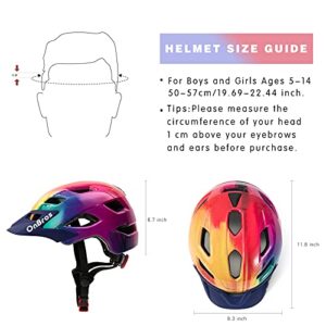 OnBros Kids Bike Helmet - Bike Helmet for 5-14 Boys or Girls with Visor, Children Bicycle Helmet for Skateboard Mountain Scooter Road Cycling, Lightweight and Adjustable 50-57CM