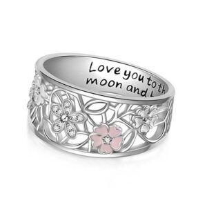 love you to the moon and back- creative ring lettering cherry drilling blossoms ring birthday wedding rings for womens, 7