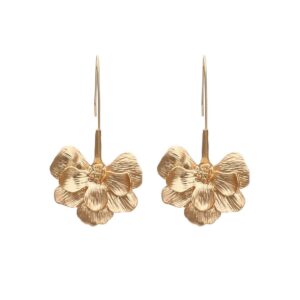 flower dangle earrings for women unisex,statement 14k gold plated hawaiian floral earrings, fashion large petals earrings for,cute trendy boho vintage vacation golden jewelry(dangle gold)