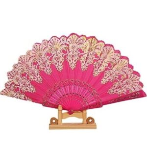 Folding Hand Fan Folding Fan Handheld Folded Fan Flower Lace Fans Chinese Style Dance Wedding Party Bridal Hand Fan Gypsy Style Folding Fan Foldable Fan Hand Held Fans