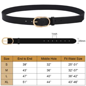 VONMELLI 2 Pack Women's Belts for Jeans Pants Fashion Gold Buckle Ladies Dress Belt Black Brown M