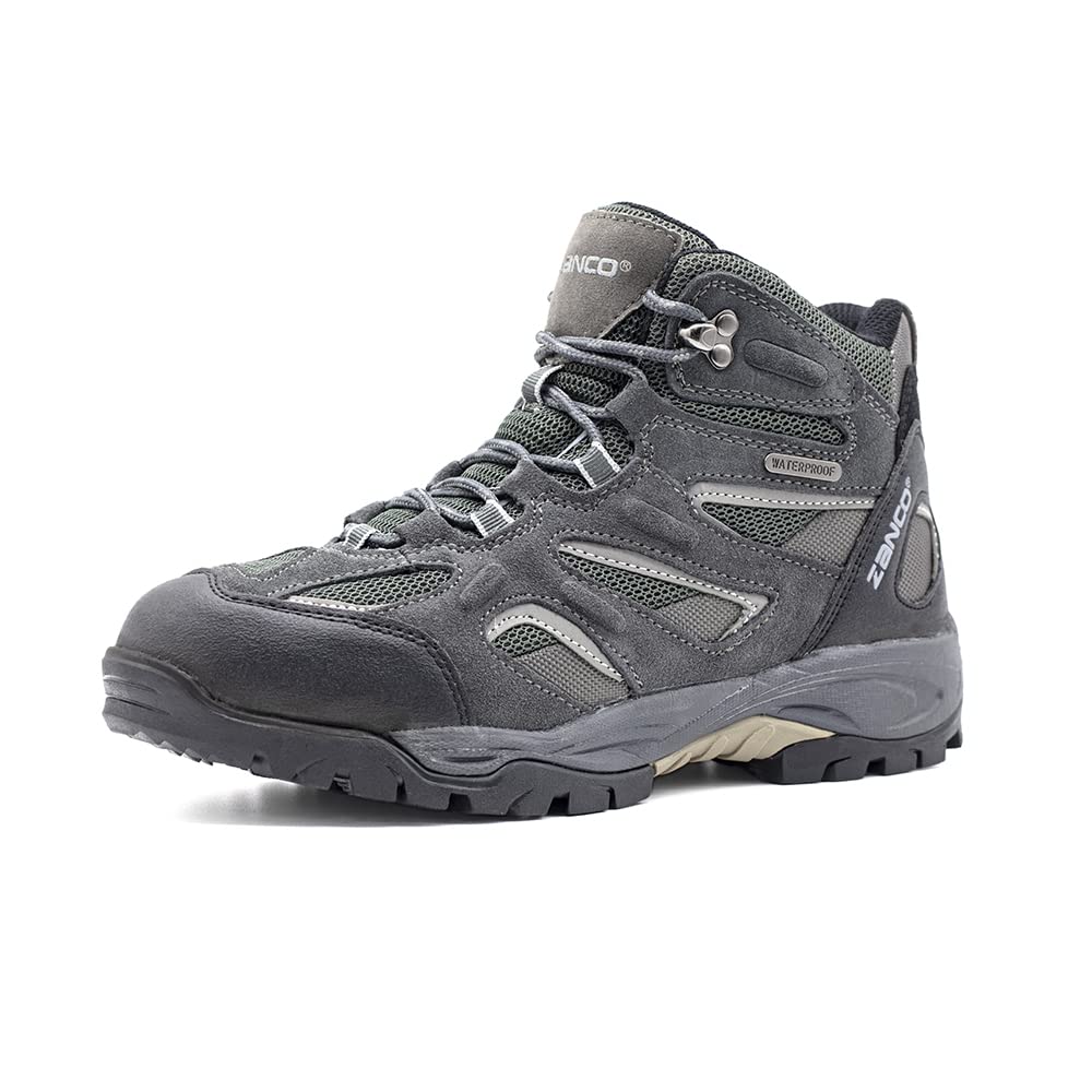 zanco Men's Waterproof MID-TOP Hiking Boots for Outdoor Trekking Camping Backpacking Grey