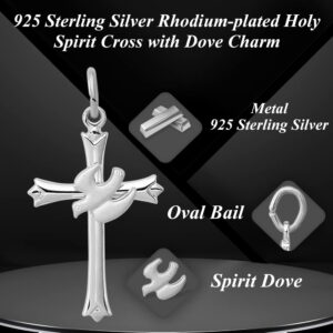 Auriga Fine Jewelry 925 Sterling Silver Rhodium-Plated Holy Spirit Cross Dove Pendant (L- 23 mm, W- 14 mm) Gift for Women