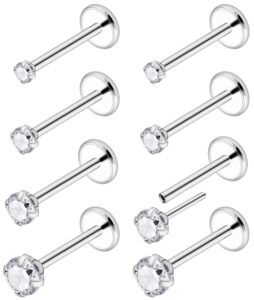 ftovosyo 18g threadless push in nose rings studs surgical steel pushin nose stud 1.5mm 2mm 2.5mm 3mm round crystal nose piercing jewelry for women men