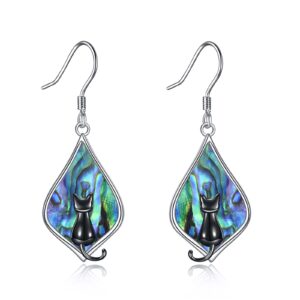 cat earring for women sterling silver teardrop abalone cat dangle earrings jewelry