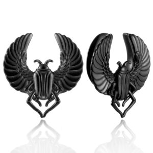 lademayh 2pcs 1 inch gauges for ears, cool black 25mm gauges for ears, scarab design 1 inch plugs for ears surgical steel saddle plugs tunnels ear gauges earrings