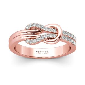 jeulia knot design band classic rings for women cz sterling silver eternity rings wedding engagement anniversary promise rings bridal sets (rose gold, 7)