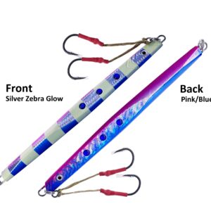 Speed Knife Jigs 300g 10oz Pink/Blue w/Silver Zebra Glow 3 Pieces