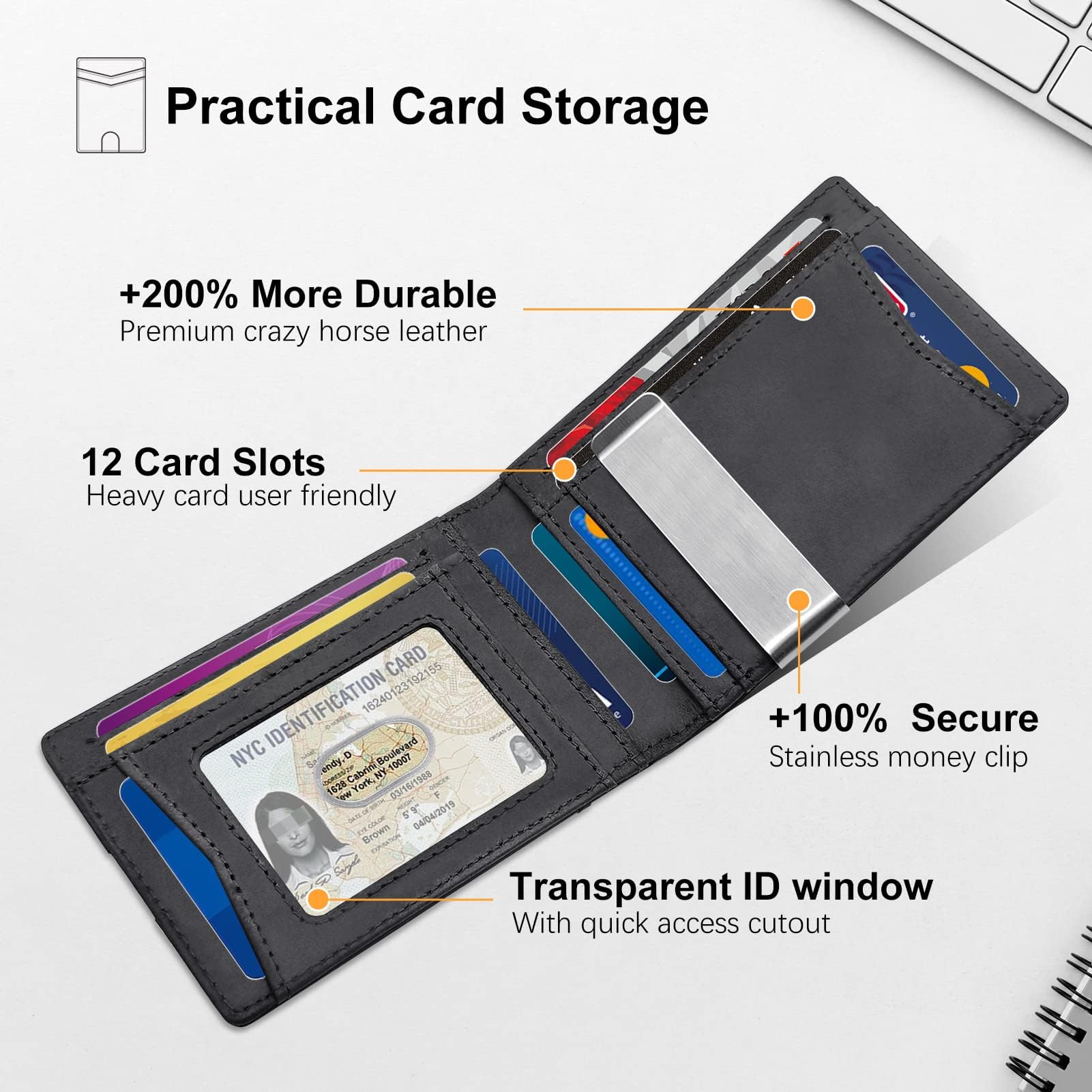 SwanScout Wallet for SmartTag & SmartTag+ Plus, Money Clip Version, RFID Blocking Genuine Leather Bifold Wallet with Gift Box (Not Include Tracker)