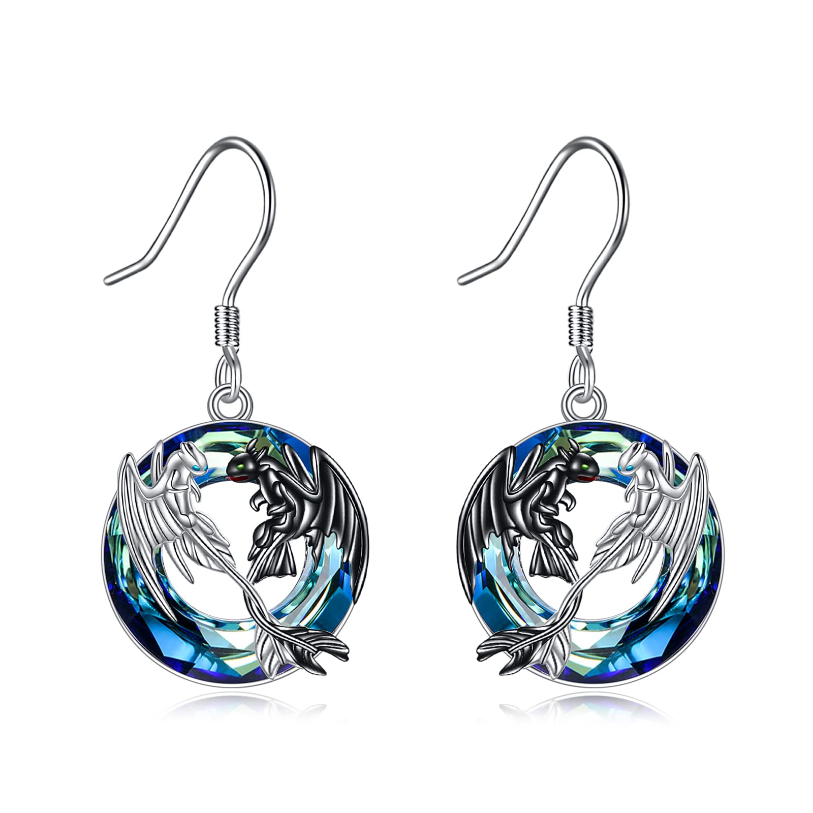 Dragon Toothless Earrings Sterling Silver Crystal Set of 2 White and Black Dragon Jewelry for Women Men