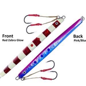 Speed Knife Jigs 300g 10oz Pink/Blue w/Crimson Red Zebra Glow 3 Pieces