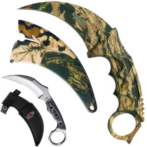 bundle of 2 items - karambit knife - karambit fixed blade knife - karambit knives - camping knives - csgo karambits for men and women - best for hiking survival hunting fishing - gifts for men women