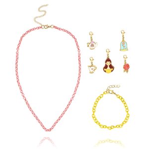 disney princess necklace, bracelet, and charms set - beauty and the beast belle charms with bracelet and necklace princess jewelry