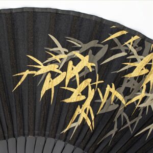 Small Black Folding Fans, Chinese Bamboo Leaf Pattern Hand Fan Folded Purse Hand Fan with Fabric Sleeve and Tassel, for Women