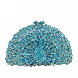 boutique de fgg peacock crystal clutch bag women formal evening handbags bridal wedding rhinestone clutch purse party bag, mini, light blue