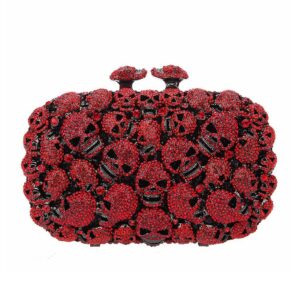 djbm glitter skulls rhinestone purse women's clutch handbags crystal evening bags diamond evening clutches for party prom, red