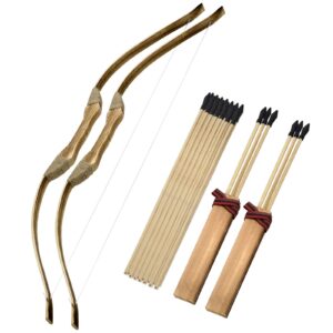 2 pack wooden bow and arrow set for kids, 2 bows 2 quivers and 20 wood arrows, 32 inch handmade archery set outdoor and indoor games toys, gifts for kids youth boys and girls