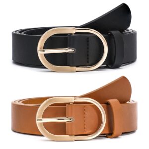 vonmelli 2 pack women's belts for jeans pants fashion gold buckle ladies dress belt black brown m