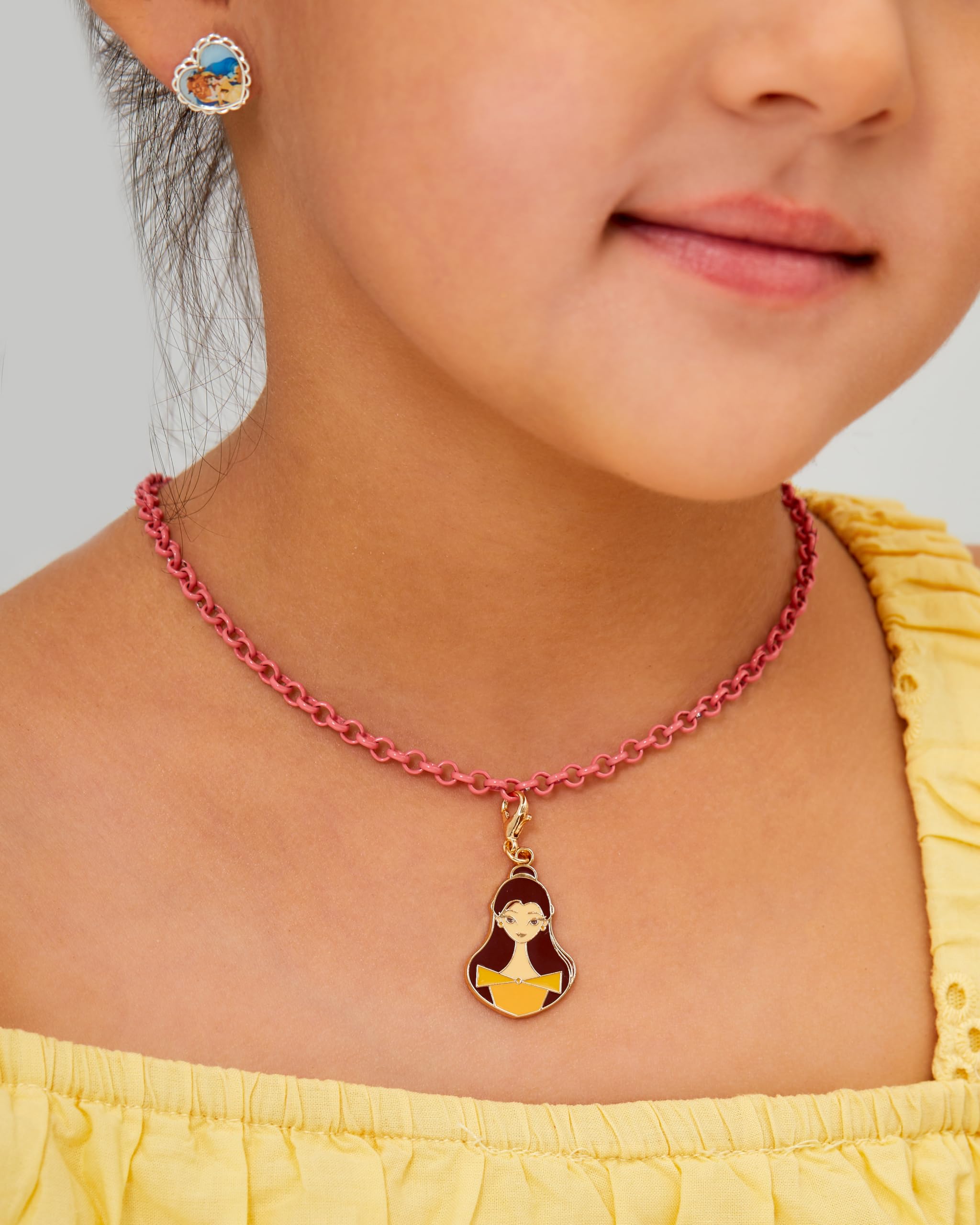 Disney Princess Necklace, Bracelet, and Charms Set - Beauty and the Beast Belle Charms with Bracelet and Necklace Princess Jewelry