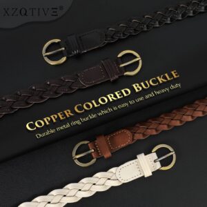 XZQTIVE 2 Pieces Women's Braided Leather Belts Casual Skinny Woven Belt for Jean Pant