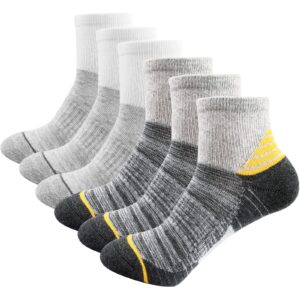 j.wmeet women's athletic ankle socks quarter cushioned running socks hiking performance sport cotton socks 6 pack (3 light grey + 3 dark grey)