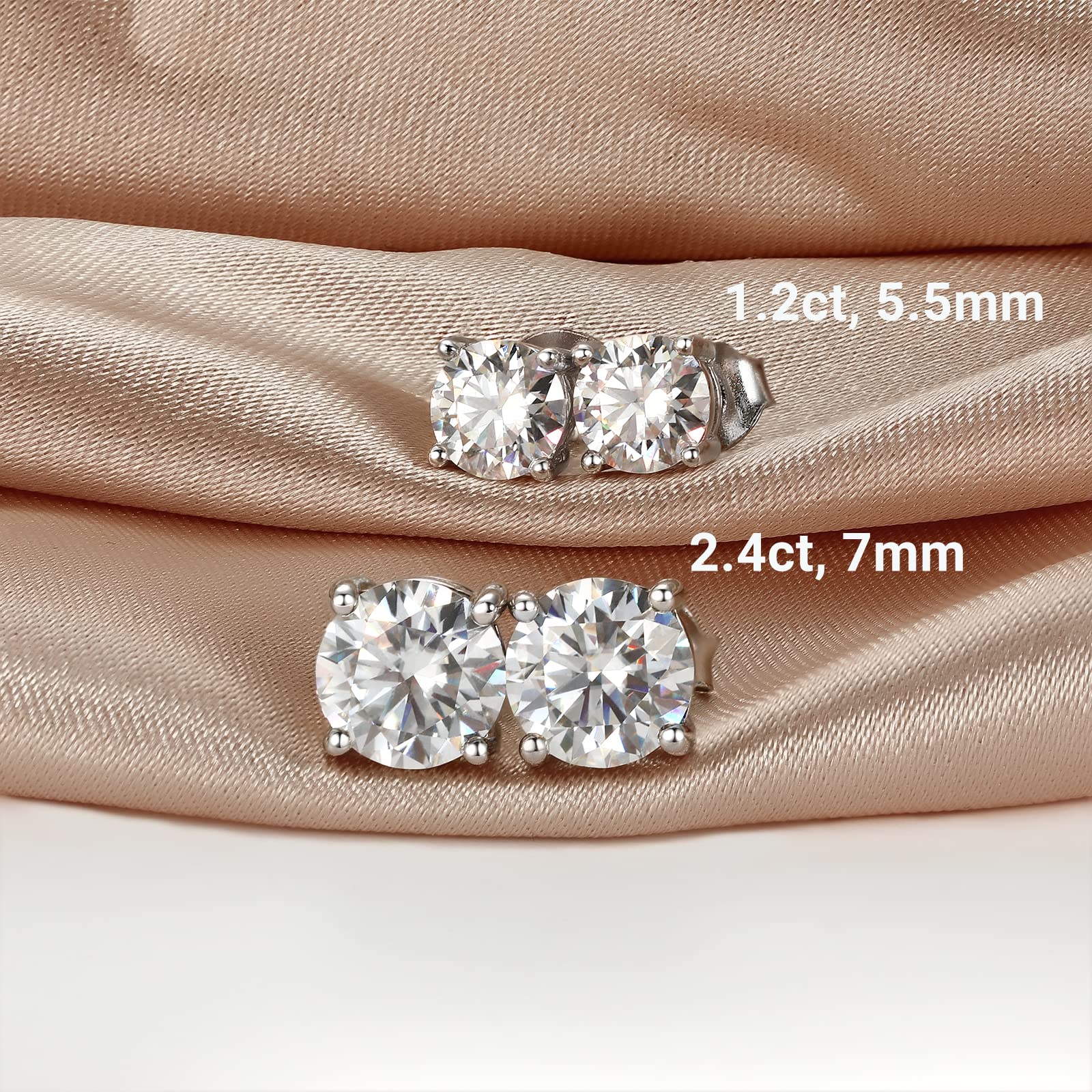 SILVERNANA 925 Sterling Silver Moissanite Stud Earrings 1.2ct Round Cut Moissanite Diamond Earrings for Women