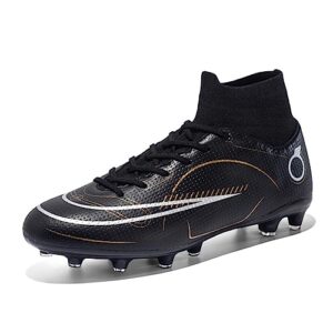 breooes Men’s Soccer Cleats Football Boots Professional Training Turf Mens Outdoor Indoor Sports Athletic Big Boy's Sneaker Size 11 Black