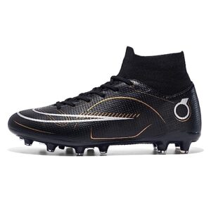 breooes Men’s Soccer Cleats Football Boots Professional Training Turf Mens Outdoor Indoor Sports Athletic Big Boy's Sneaker Size 11 Black