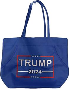 trade winds trump 2024 blue embroidered zippered beach bag tote purse