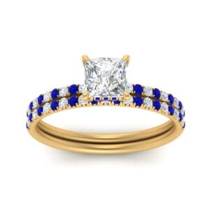 jewelryonclick princess cut hidden halo wedding rings yellow gold plated created blue sapphire princess shape blue color wedding ring sets halo setting in size 7 fashion jewelry