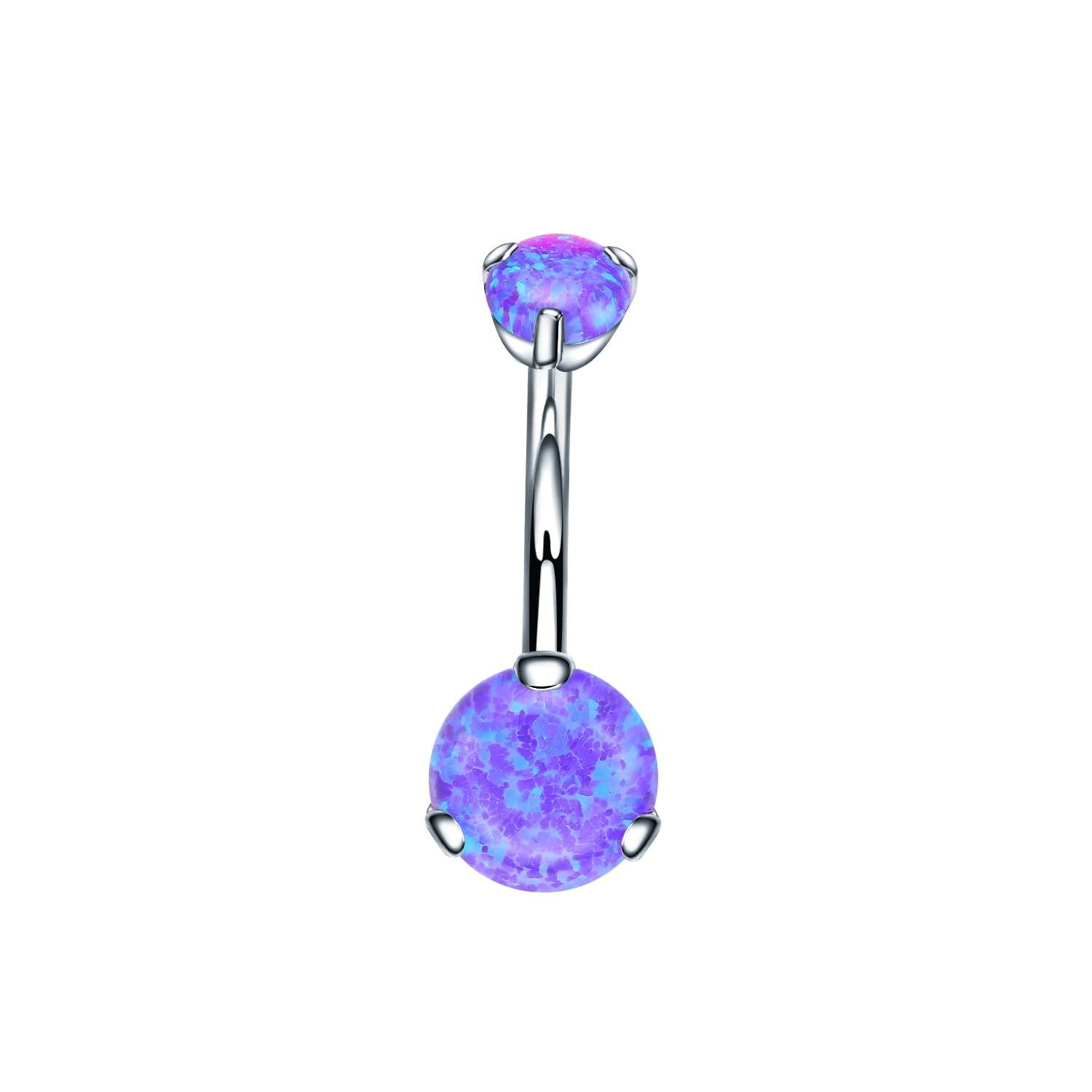 VOJO G23 Titanium Belly Button Rings Cubic Zircon Opal Hypoallergenic Threaded 14G Diamond Navel Body Piercing Jewelry Birthstone for Women (14G 5mm+8mm, Claw Dark Purple Opal)