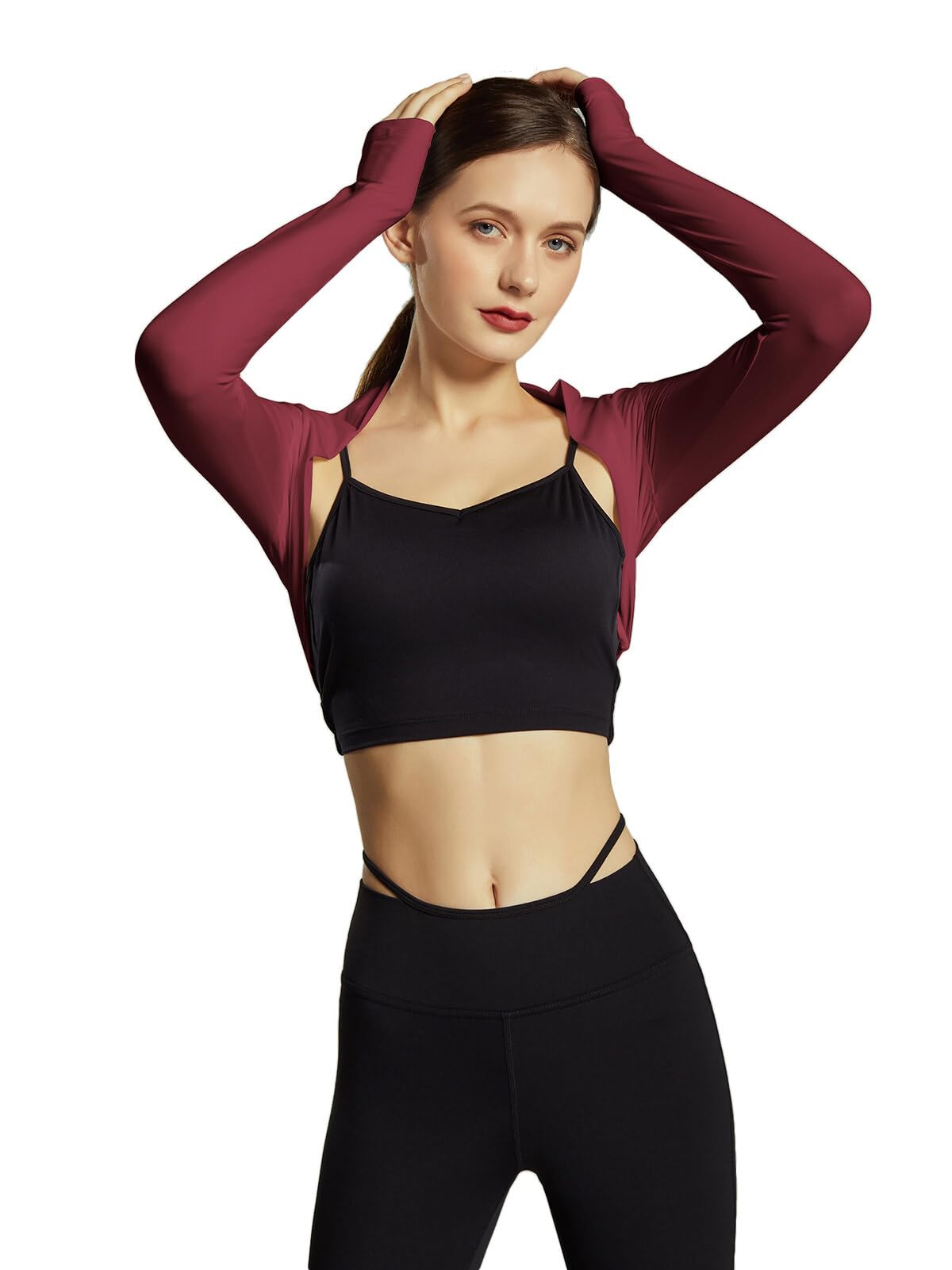 Women Long Sleeve Sports Bolero Shrug Cropped Open Front Cardigan Jacket Athletic Pullover Shrug Sun Protection Bolero Shrug Quick Dry for Pilates Yoga Ballet