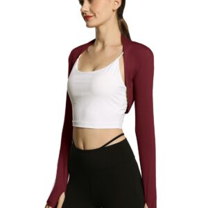 Women Long Sleeve Sports Bolero Shrug Cropped Open Front Cardigan Jacket Athletic Pullover Shrug Sun Protection Bolero Shrug Quick Dry for Pilates Yoga Ballet