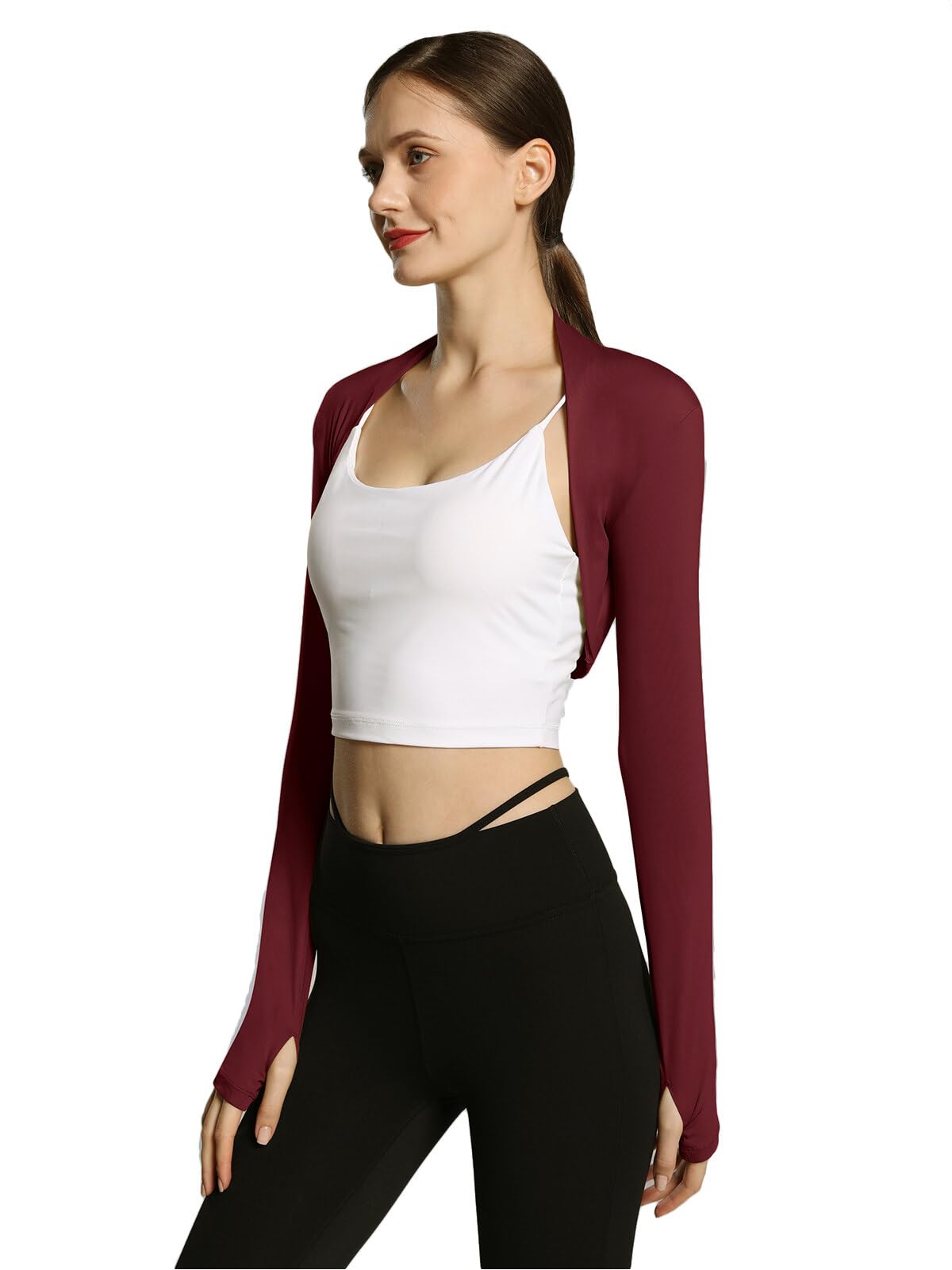 Women Long Sleeve Sports Bolero Shrug Cropped Open Front Cardigan Jacket Athletic Pullover Shrug Sun Protection Bolero Shrug Quick Dry for Pilates Yoga Ballet