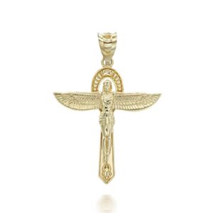 ancient egypt jewelry horus 14k yellow gold ankh winged cross egyptian goddess isis pendant