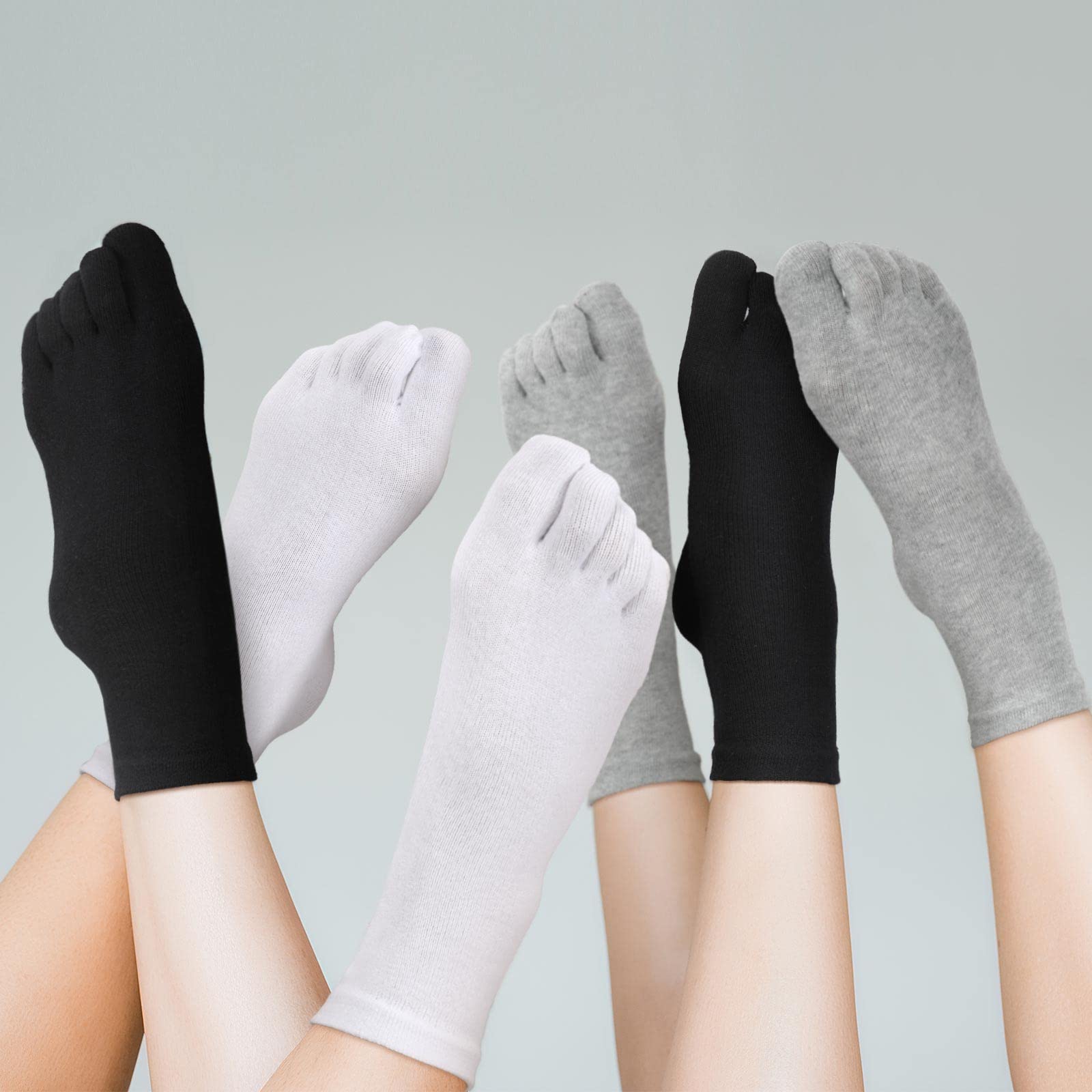 Bencailor 6 Pairs Women Five Toe Socks Cotton Breathable Compression Solid Color Tube Sock for Women Men Athletic Running(5-9,Black, White, Gray)